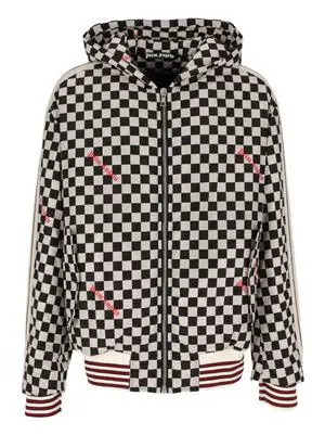 Palm Angels Checked Hooded Zip-up Jacket - Black
