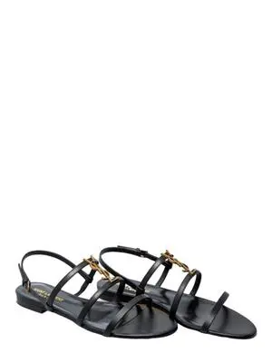 Saint Laurent Cassandra Flat Sandals - Black