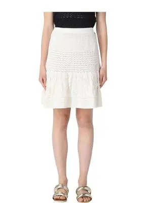 TWINSET Pointelle Knit Skirt With Logo Detail - White