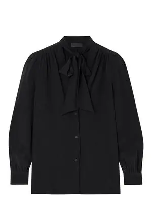 NILI LOTAN Tie-neck Silk Crepe Shirt - Black