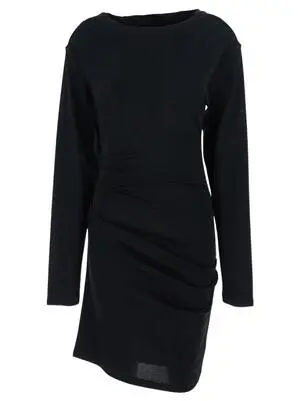 Max Mara Gathered Virgin Wool Asymmetrical Dress - Black