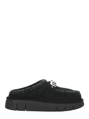 Mou Open-toe Slip-on Muller Shoes With Embellished Logo Detail - Black