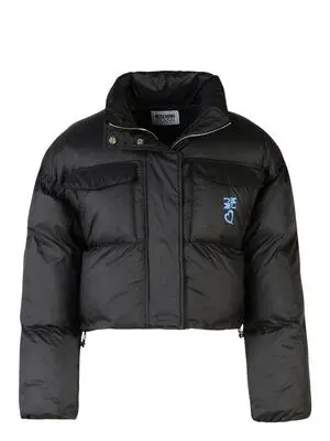 Moschino Cropped Down Jacket With High Collar And Zipper Closure - Black