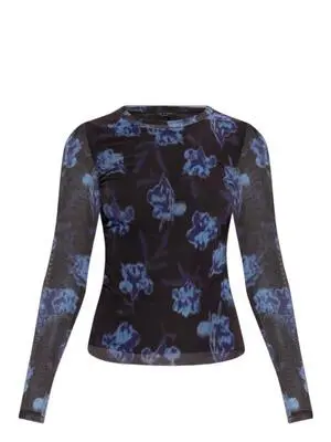 RAG  BONE Rag & Bone Floral Print Mesh Top - Black