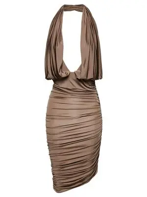 Magda Butrym Halterneck Plunge Neck Ruched Dress - Brown