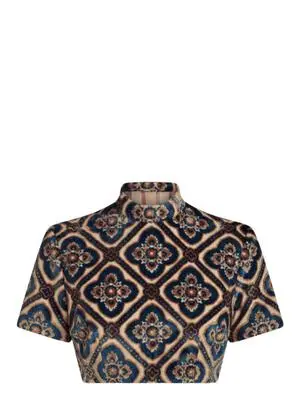 Etro Paisley Print Cropped High Neck Top - Black