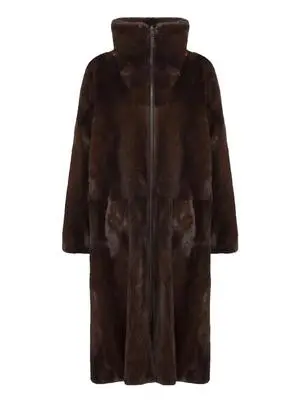 YVES SALOMON Yves Salomon Long Sleeve Zip Up Fur Coat