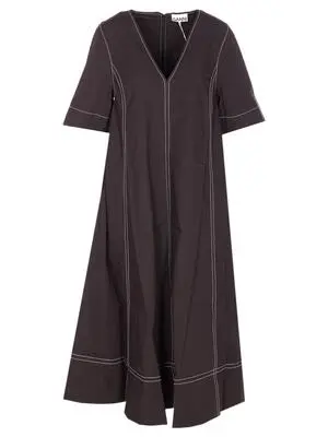 GANNI V-neck Midi Dress With Pockets - Black