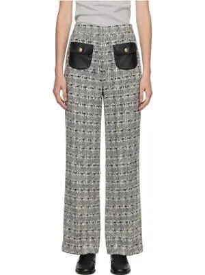 Marissa Chiara Plaid Wide Leg Pants With Contrast Pockets - Grey