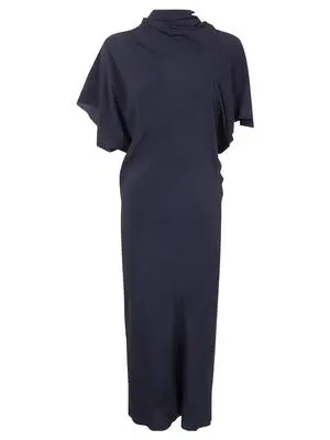 Rick Owens Asymmetrical Neck Midi Dress - Black