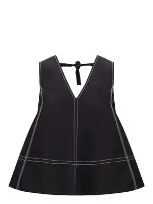 GANNI Sleeveless V-neck Tie Detail Top - Black