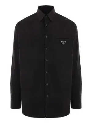 Prada Logo Plaque Long-sleeved Shirt - Black