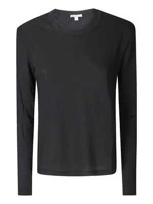 JAMES PERSE Crepe Jersey Oversized Long Sleeve Crew Neck T-shirt - Black