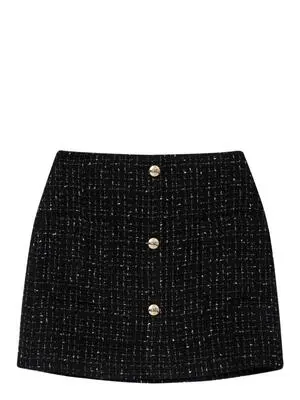 ANINE BING Mateo Tweed Miniskirt With Front Buttons - Black