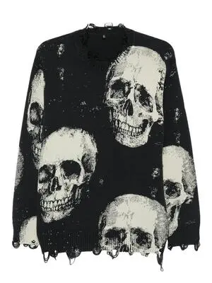 R13 Skull Pattern Pullover - Black