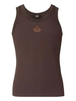 Fendi Logo Embroidered Ribbed Tank Top - Brown