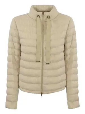 Herno Short Down Jacket With Stand-up Collar And Drawstring Detail - Nude