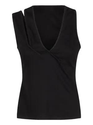 Christopher Esber Asymmetric Ribbed V-neck Tank Top - Black