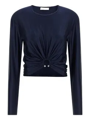 Rabanne Long Sleeve Round Neck Top With Piercing Detail - Black