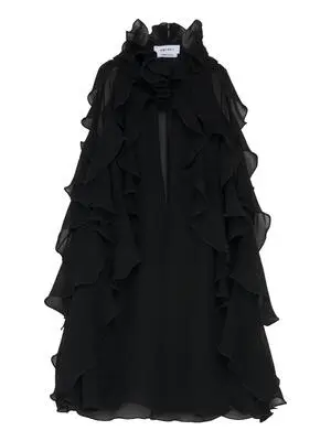 Alexander McQueen Ruffled High Neck Sleeveless Top - Black