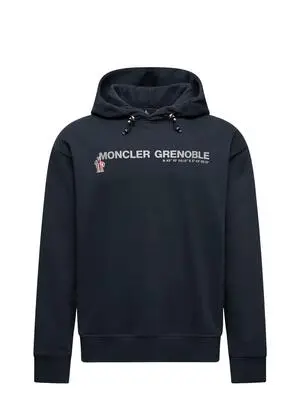 Moncler Logo Embroidered Long-sleeved Hoodie - Navy Blue