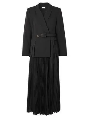Simkhai Alexandra Belted Pleated Crepe Dress - Black