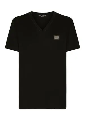 DOLCE & GABBANA Dolce  Gabbana Logo Patch V-Neck T-Shirt