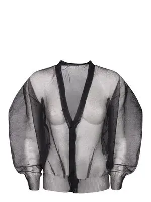 Issey Miyake Sheer Lantern Sleeve Cardigan - Black