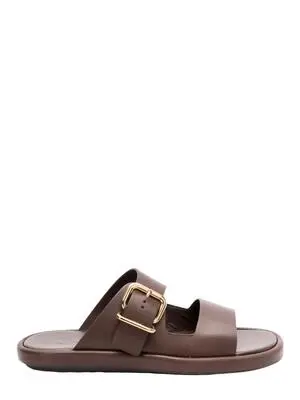 TOD'S Double Strap Slides With Side Buckles - Brown