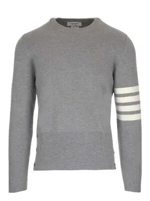 Thom Browne 4-bar Striped Trim Pullover - Light Gray