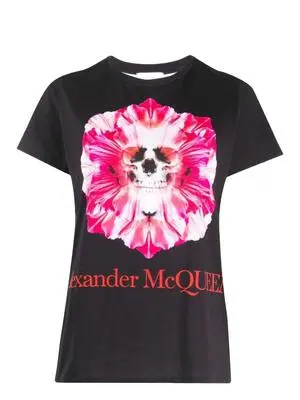 Alexander McQueen Skull & Flower Print T-shirt - Black
