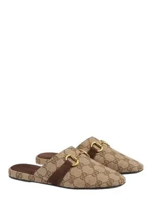 GUCCI Gucci Monogram Pattern Horsebit Mules