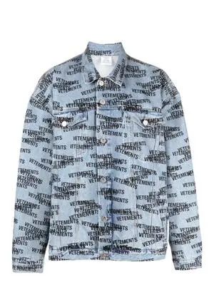 Vetements Logo Printed Denim Jacket - Blue