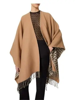 Valentino Garavani V-neck Fringed Edge Cape - Camel