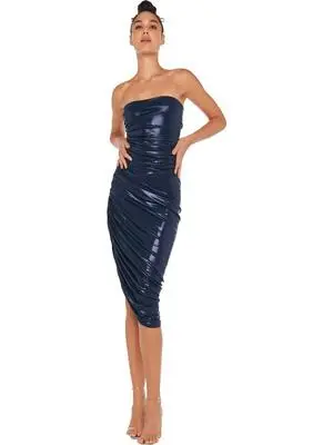 Norma Kamali Strapless Asymmetrical Hem Midi Dress - Black