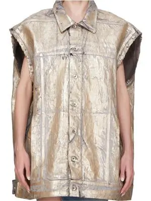Rick Owens Sleeveless Cotton Denim Vest With Distressed Effect - Golden