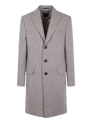 Zegna Notched Lapel Wool Coat - Brown Natural Color