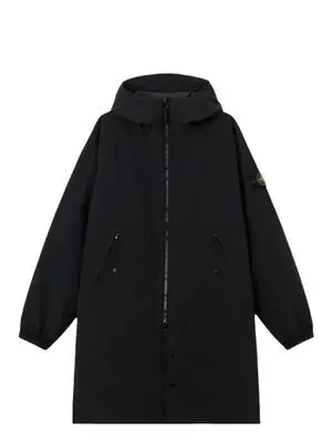 Stone Island Zipped Hooded Parka With Embroidered Compass Logo - Black