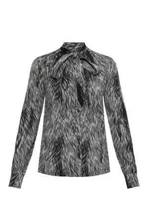 Dolce & Gabbana Fur Printed Pussy-bow Charmeuse Shirt - Gray