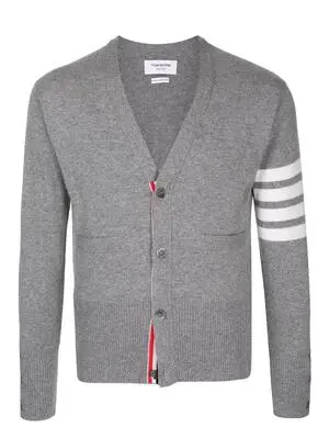 Thom Browne 4-bar Stripe V-neck Cardigan - Light Gray