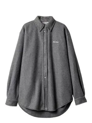 Miu Miu Oversized Logo Embroidered Poplin Shirt - Grey