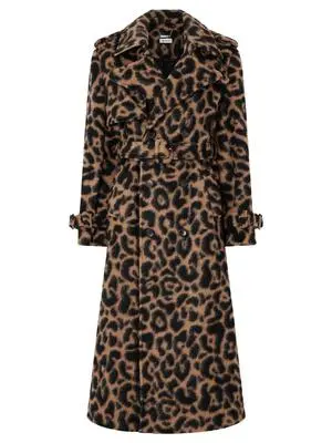 Simkhai Rumi Belted Leopard Print Wool Blend Coat - Black