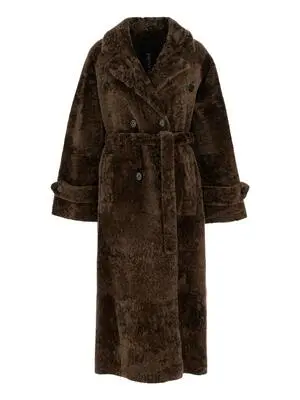 BLANCHA Merino Shearling Trench Coat - Black