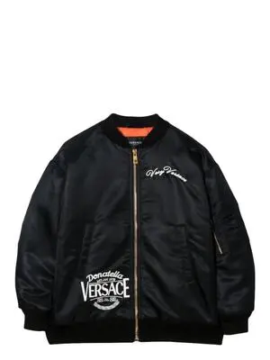 Versace Embroidered Logo Zip-up Bomber Jacket - Black