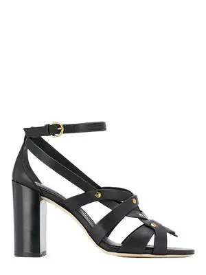 TOD'S Open Toe High Heel Sandals With Logo Detailing - Black