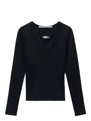 Alexander Wang Alexander Wang V-Neck Metal Logo Pullover Black