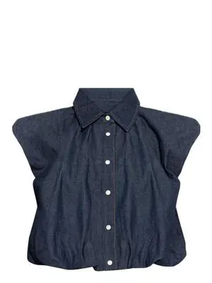 FRAME Frame Sleeveless Collared Shirt With Pleated Design And Contrasting Stitching