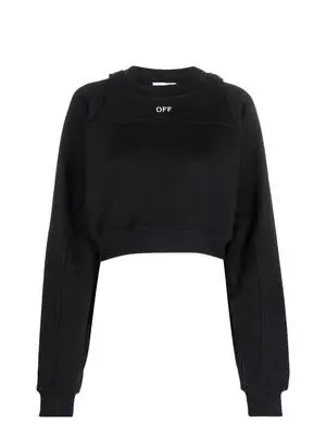 Off-White Cropped Logo Embroidered Sweatshirt - Black