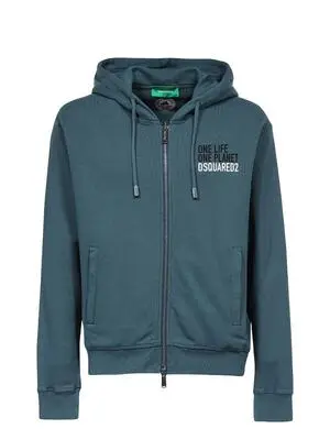 Dsquared2 Logo Print Zipped Hoodie - Blue