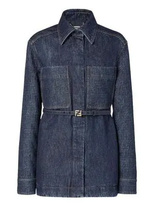 Fendi Belted Waist Denim Jacket - Blue